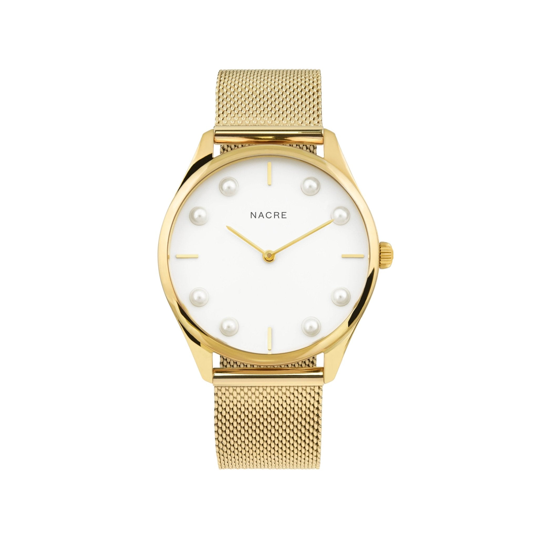 Nacre - Nacre Lune 8 Watch Pearl Marker Dial Gold & White -Gold Mesh ...