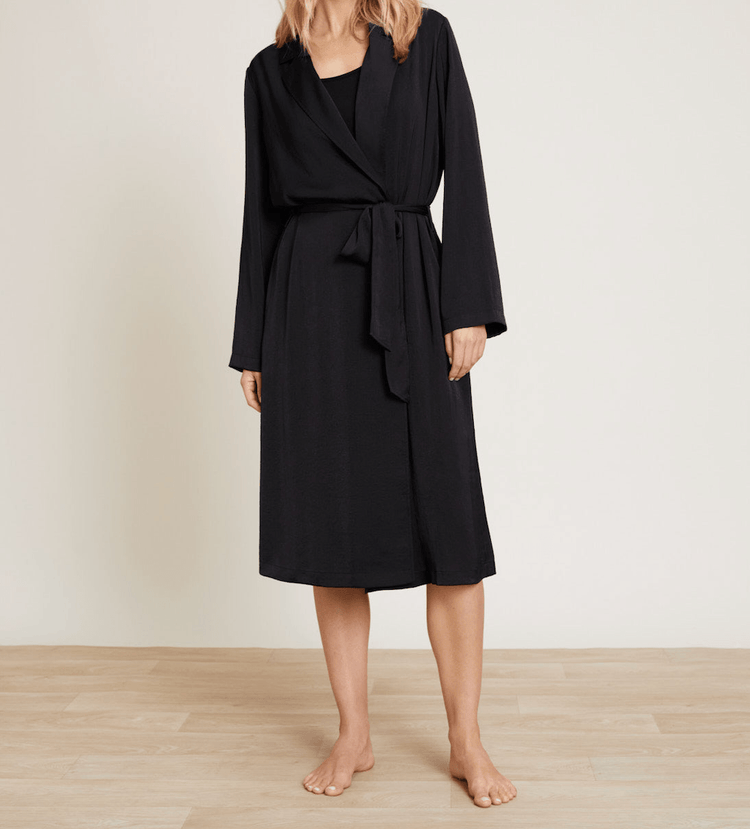 Barefoot Dreams Washed Satin Notch Collar Robe - Black – Gaines Jewelers